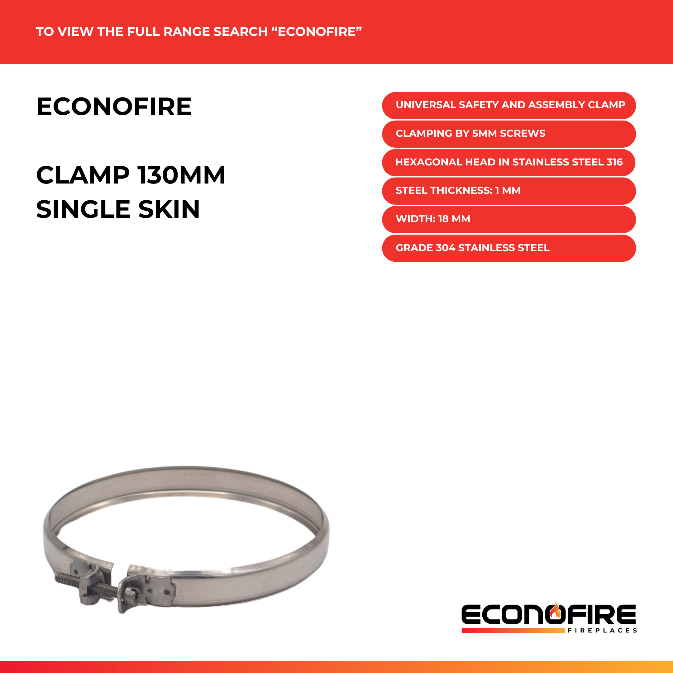D130 Single Skin Clamp | Fireplace Clamps | For Sale | Cape Town ...